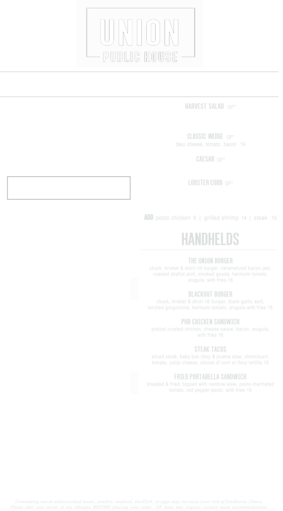 Kitchen Menu - Union Public House