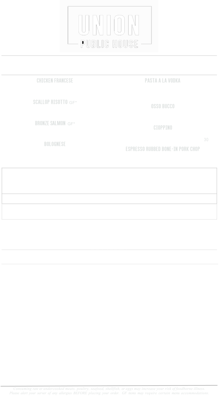 Kitchen Menu - Union Public House